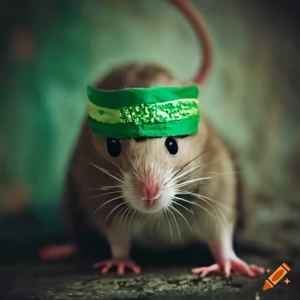 Rat wearing a green headband in tunnels on Craiyon