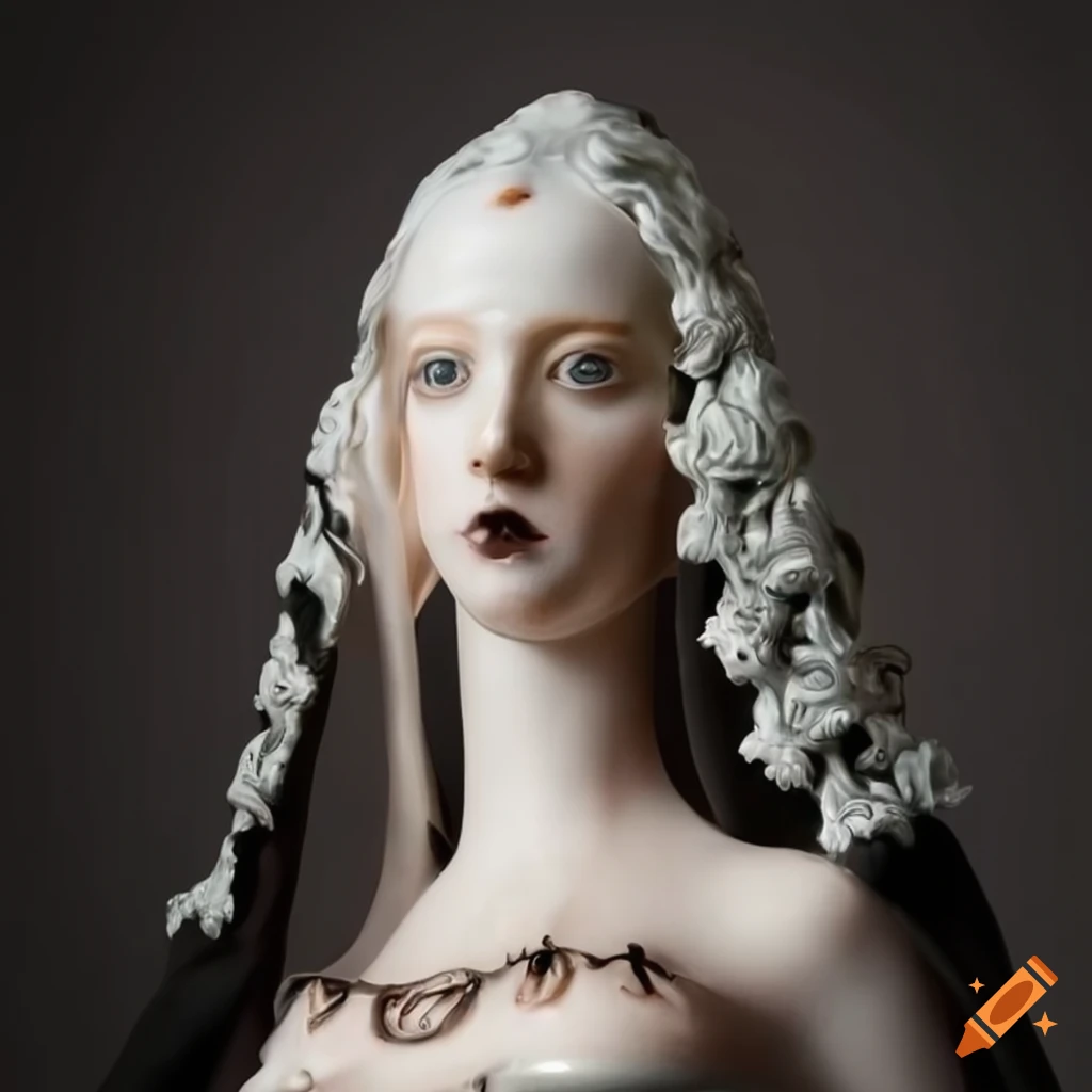 Elegant gothic-inspired female figure with porcelain complexion and ...