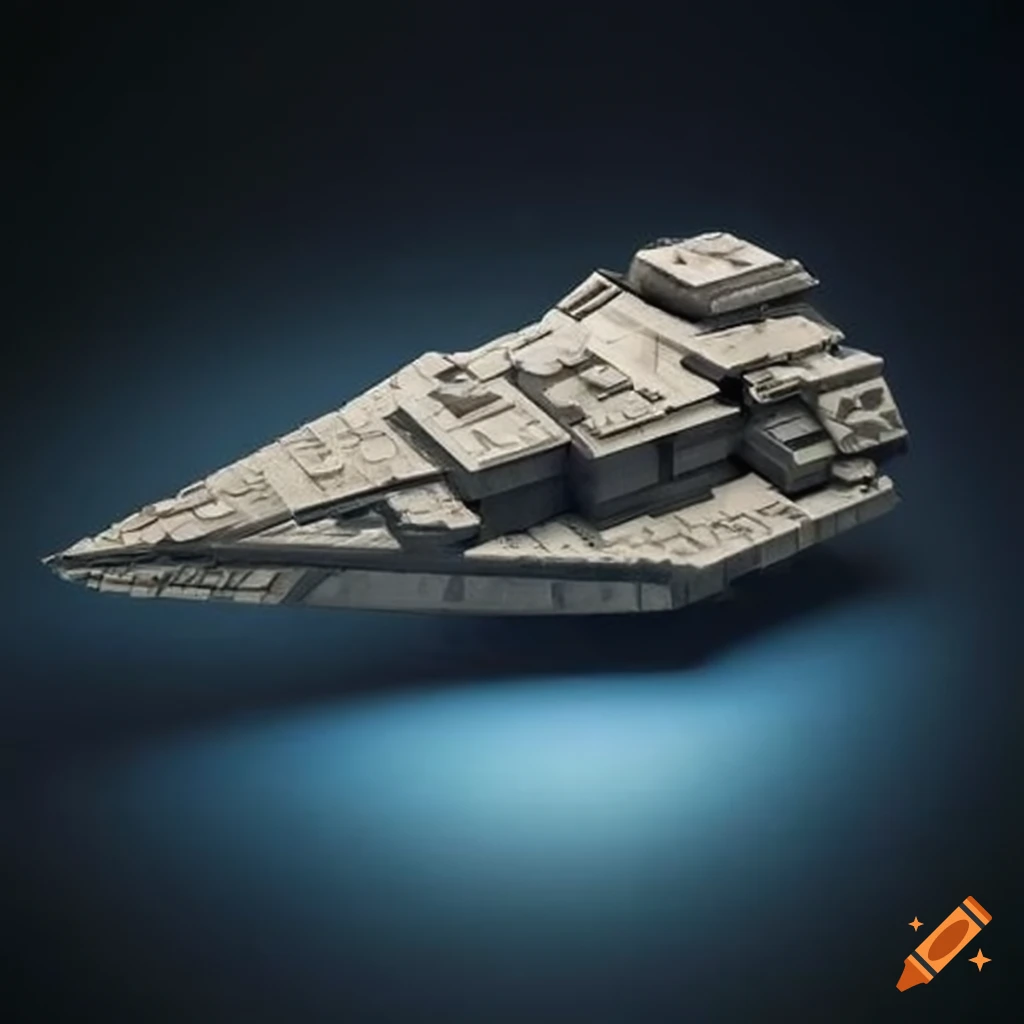 Star wars spaceship constructed from concrete blocks on Craiyon