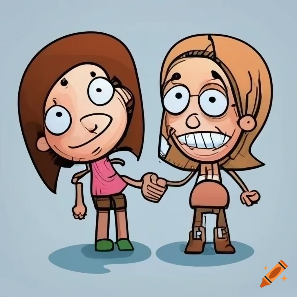 Colorful cartoon illustration of a man and a look-alike woman playing a ...