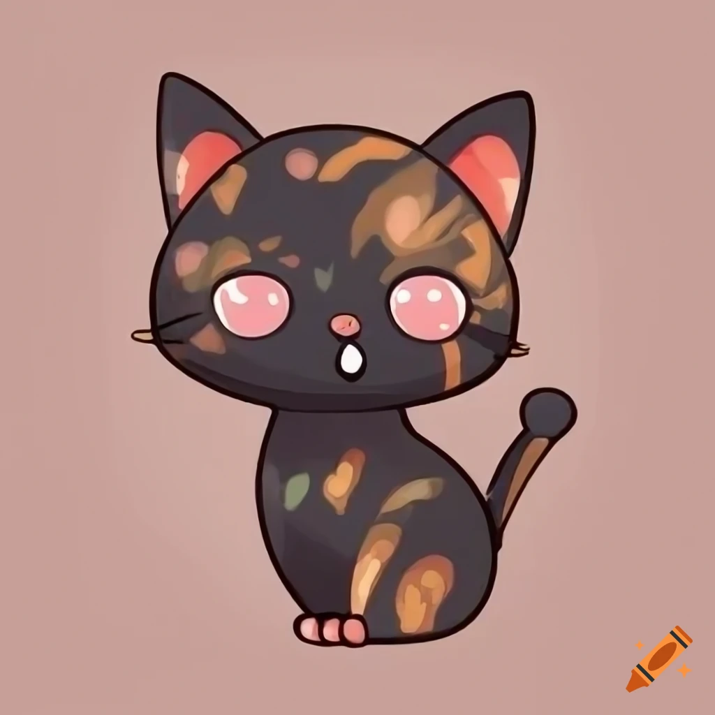 Kawaii tortoiseshell cat cartoon on Craiyon