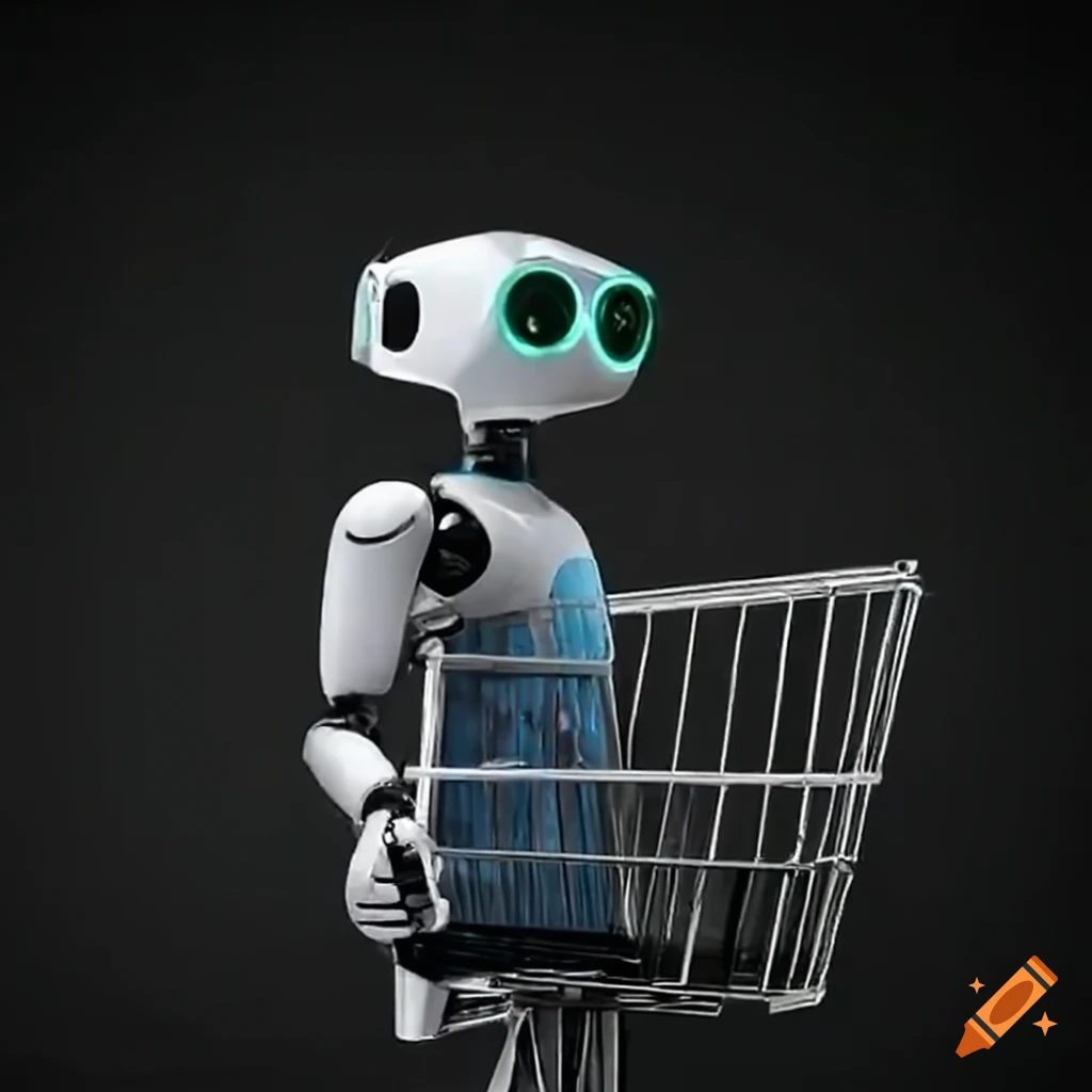 Robot pushing cart in a supermarket on Craiyon