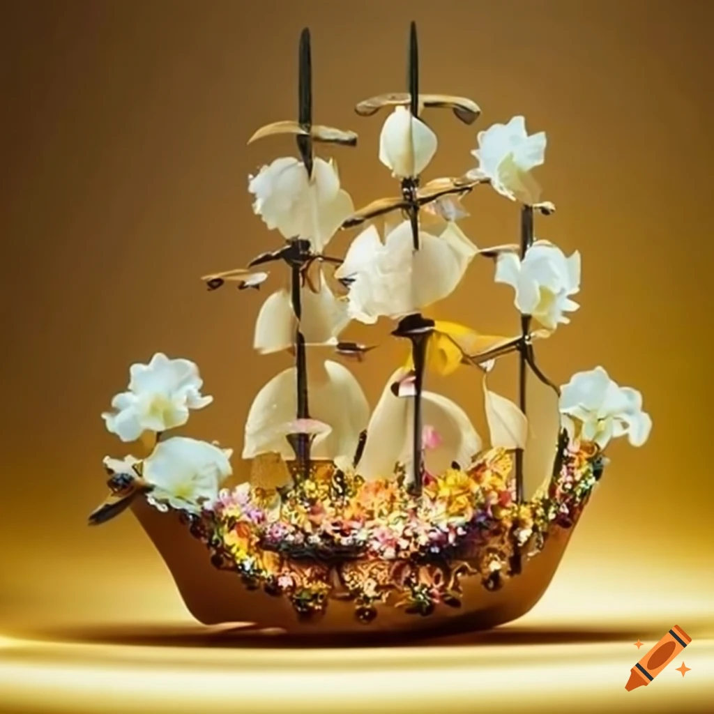 Flower ship on a golden table on Craiyon