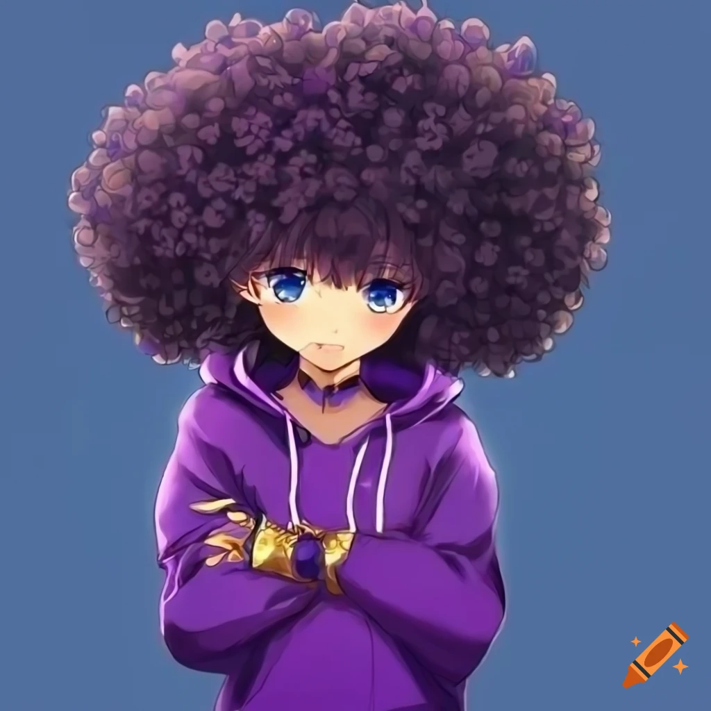 Cute blue Afro anime girl in stylish outfit on Craiyon