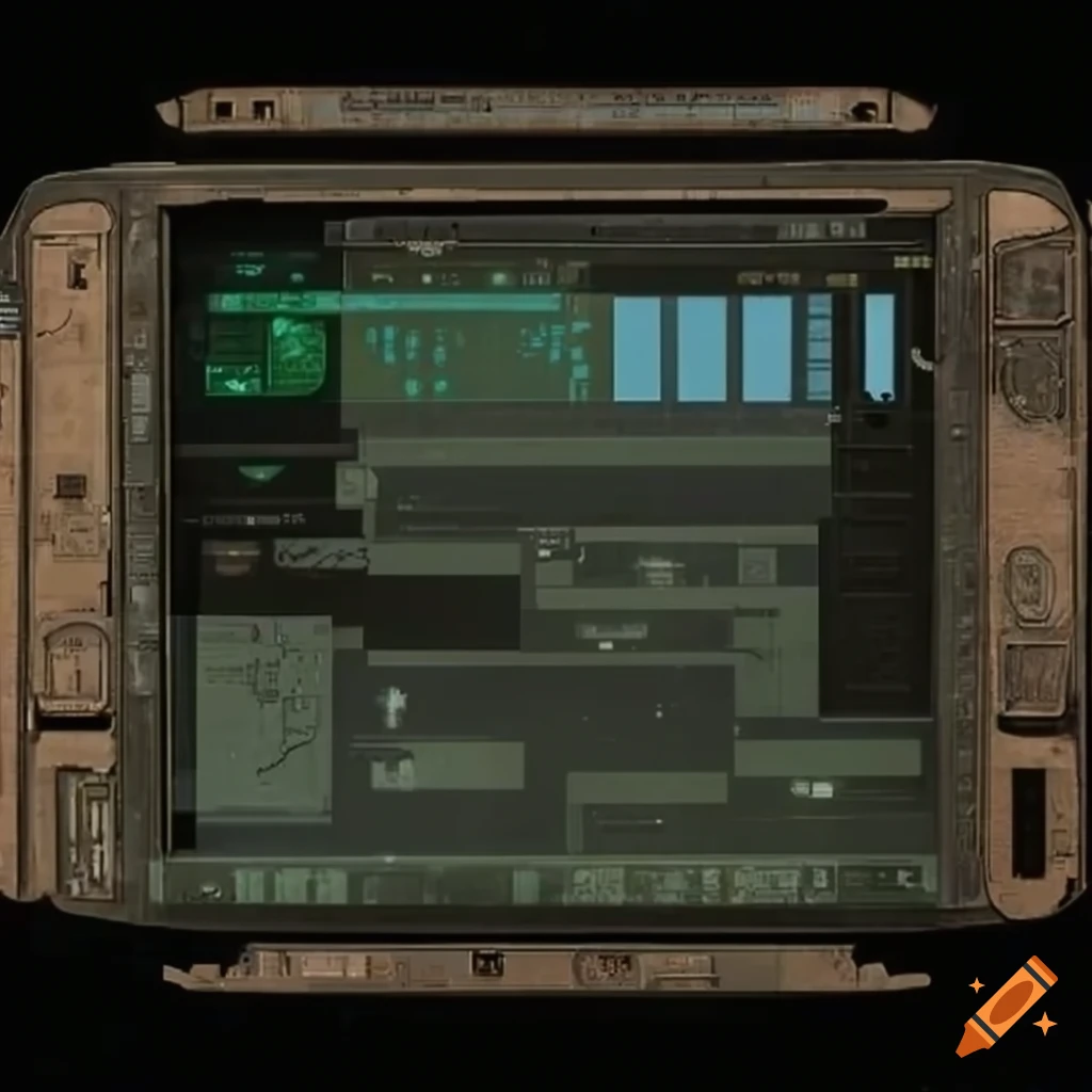 Retro futuristic and post-apocalyptic ui panels on monitor screens on ...