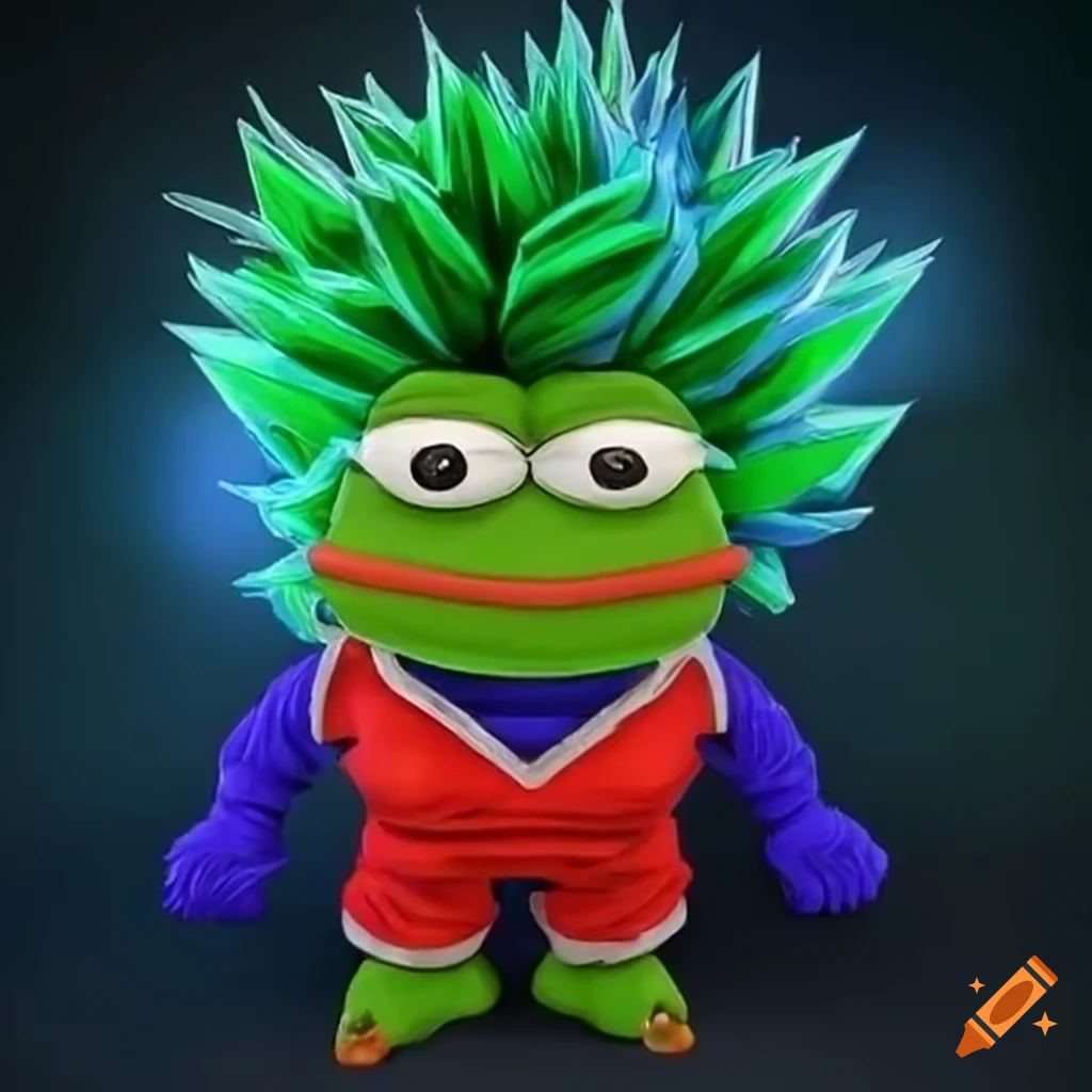 Pepe the frog character with super saiyan hairstyle and embellished ...