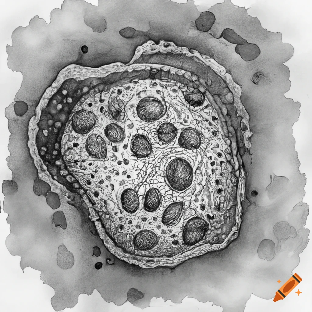 Pencil drawing of a human cell with cell organelles on Craiyon