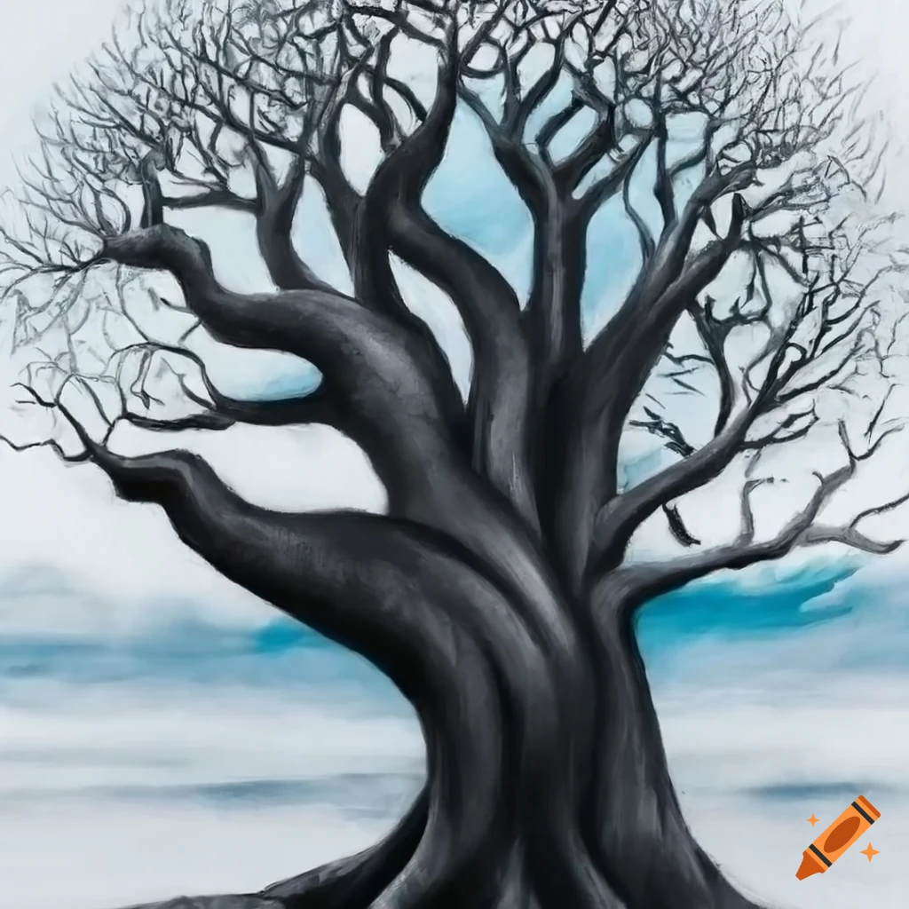 Detailed tree roots forming a hand in charcoal drawing on Craiyon