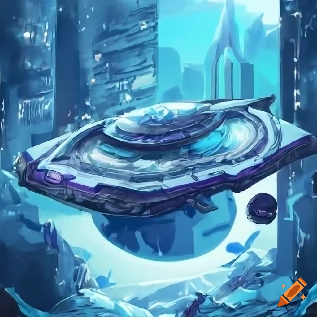 Spaceship made of ice in a yuigoh art style on Craiyon