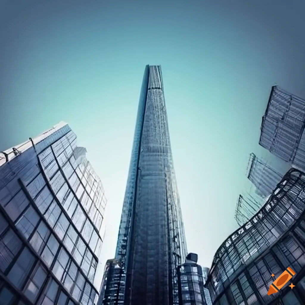 Low angle view of a stunning 4000 meter skyscraper on Craiyon