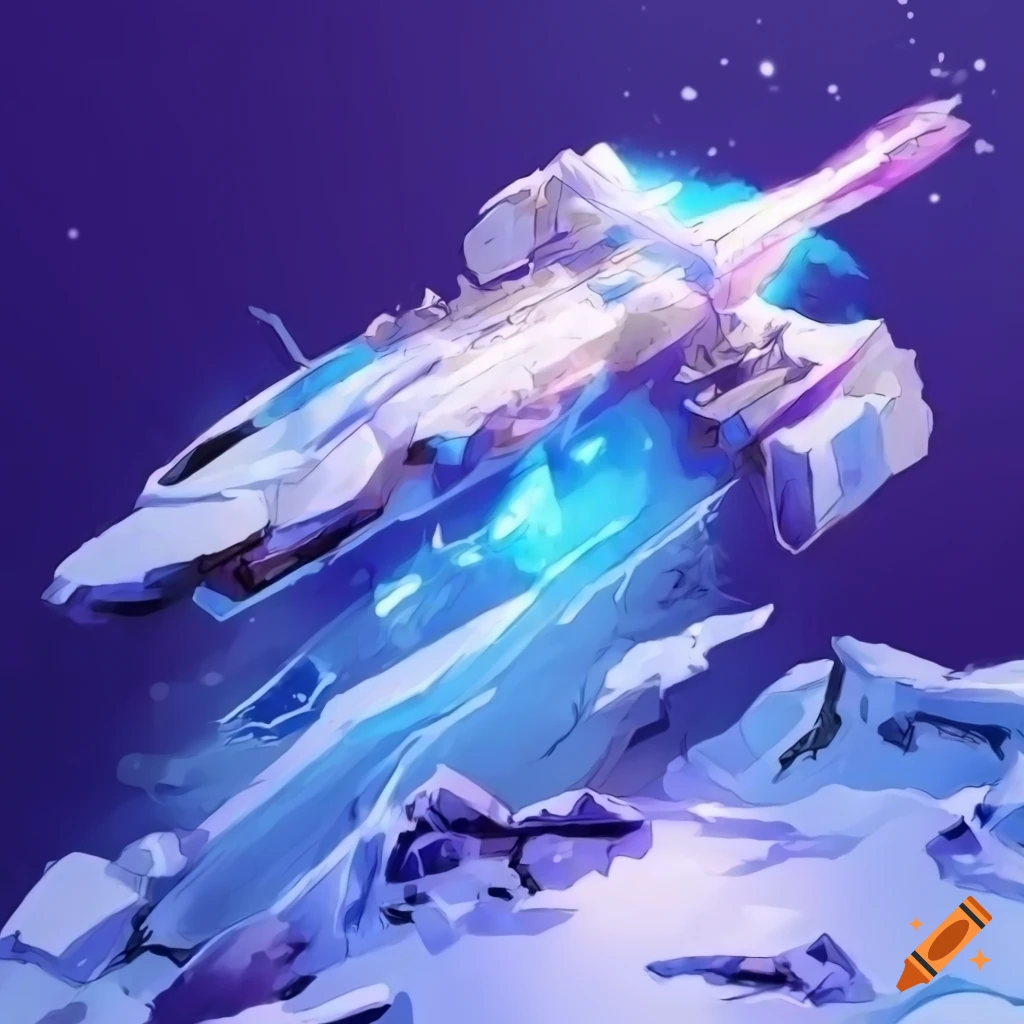 Ice spaceship in a yuigoh art style on Craiyon