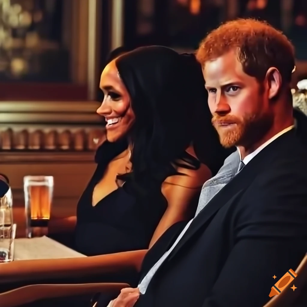 Prince Harry And Meghan Markle Sitting In A Bar Scene On Craiyon