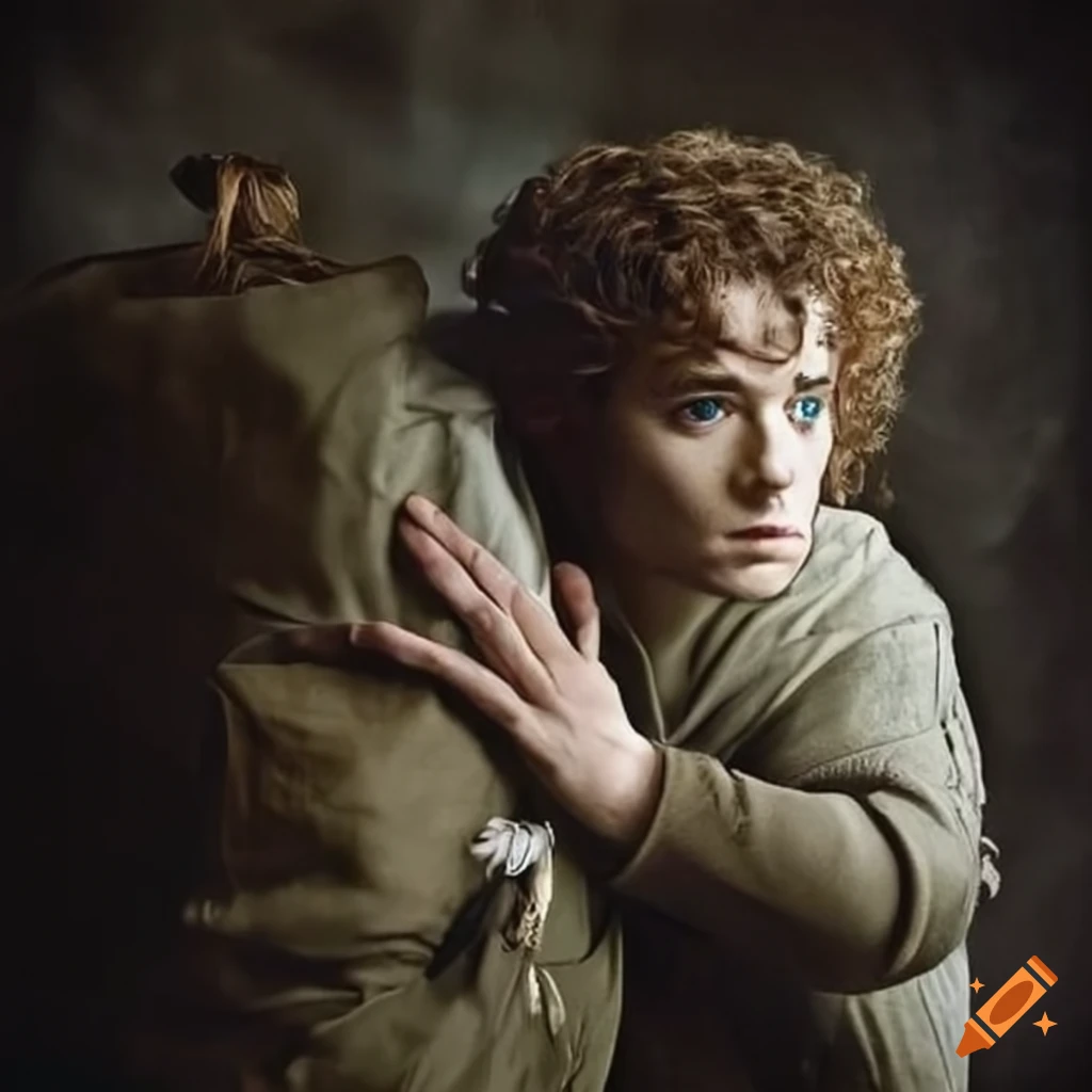 Frodo with bags instead of hands in a creative reinterpretation on Craiyon