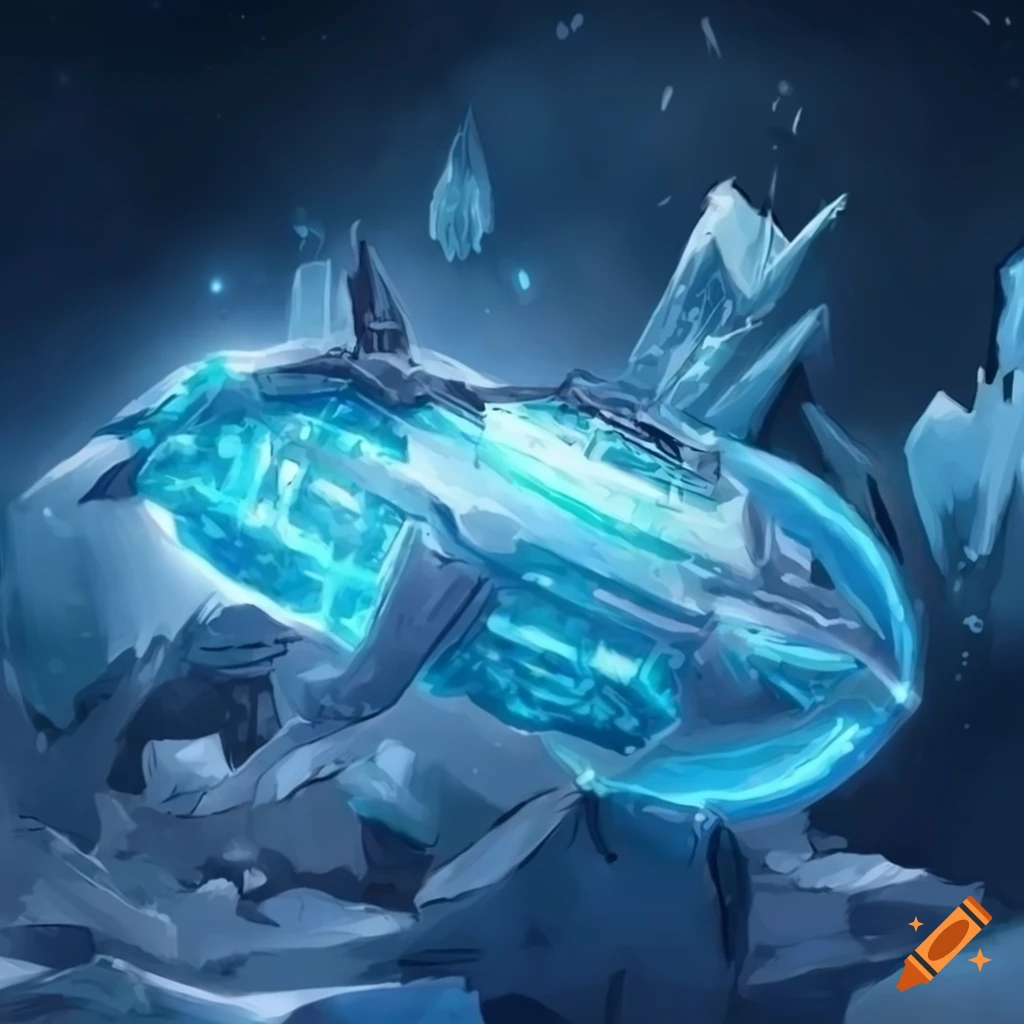 Spaceship made of ice in a yuigoh art style on Craiyon