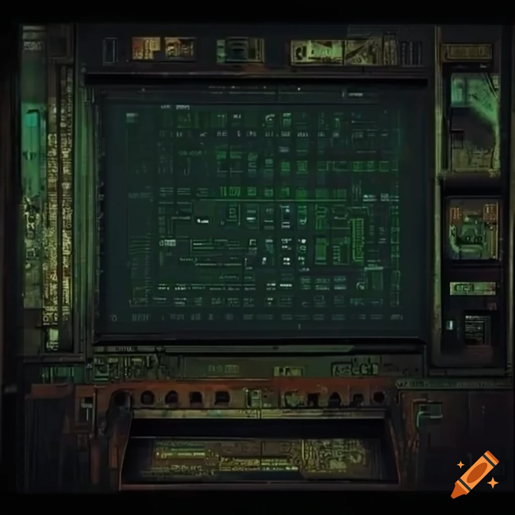 Retro-futuristic post-apocalyptic user interface panels on Craiyon