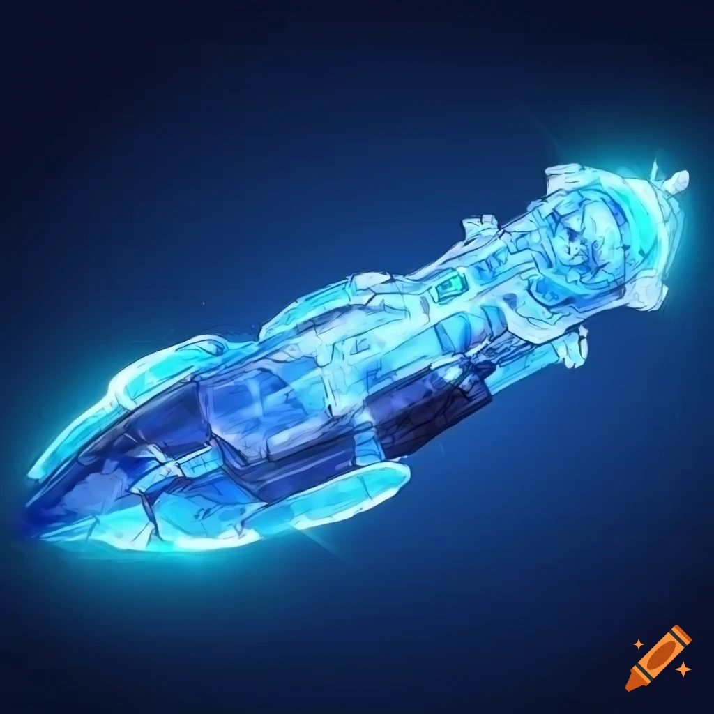 Spaceship made of ice in a YUIGOH art style on Craiyon