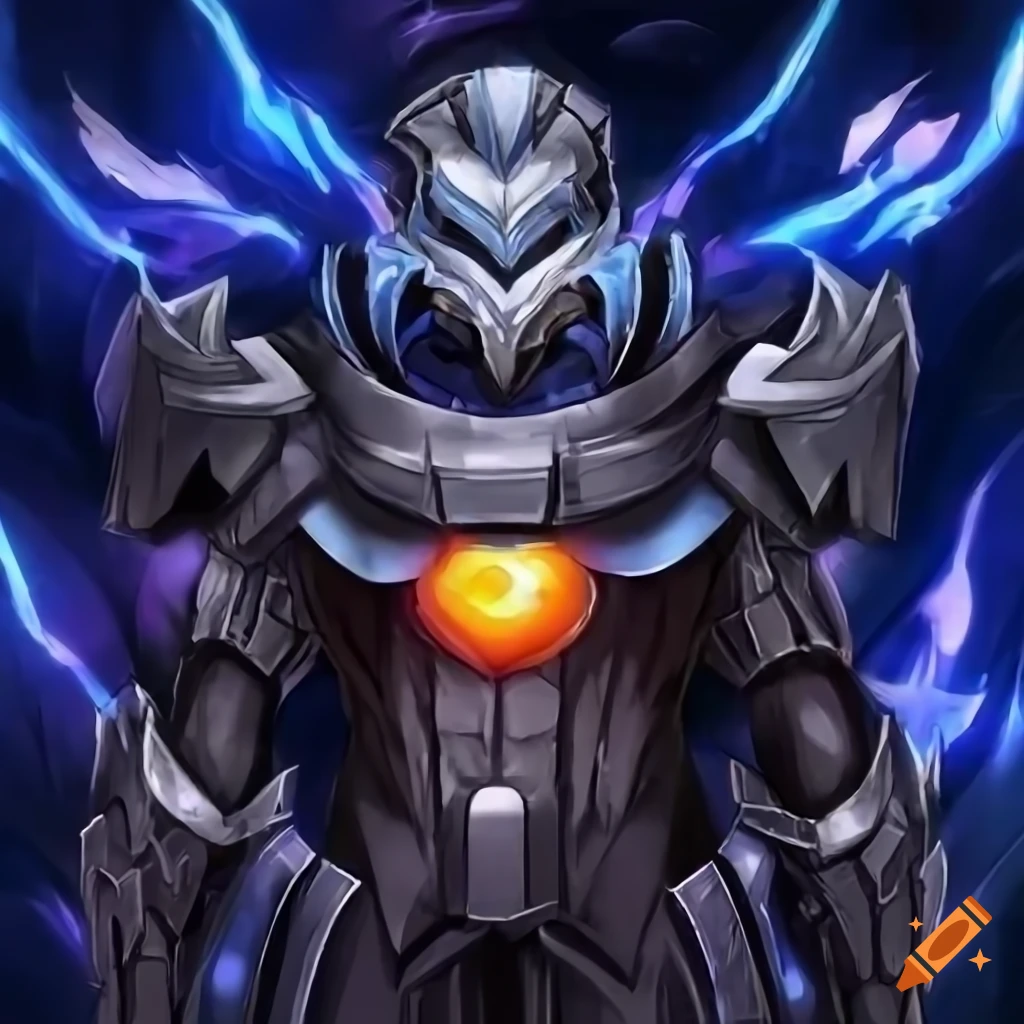 Fantasy Galactic Overlord in blue armor and dark-energy, anime style ...