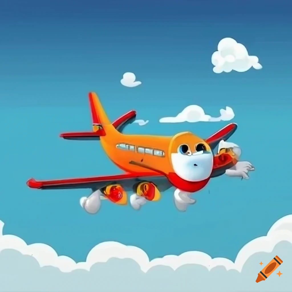 Cartoon airplane flying in the sky on Craiyon