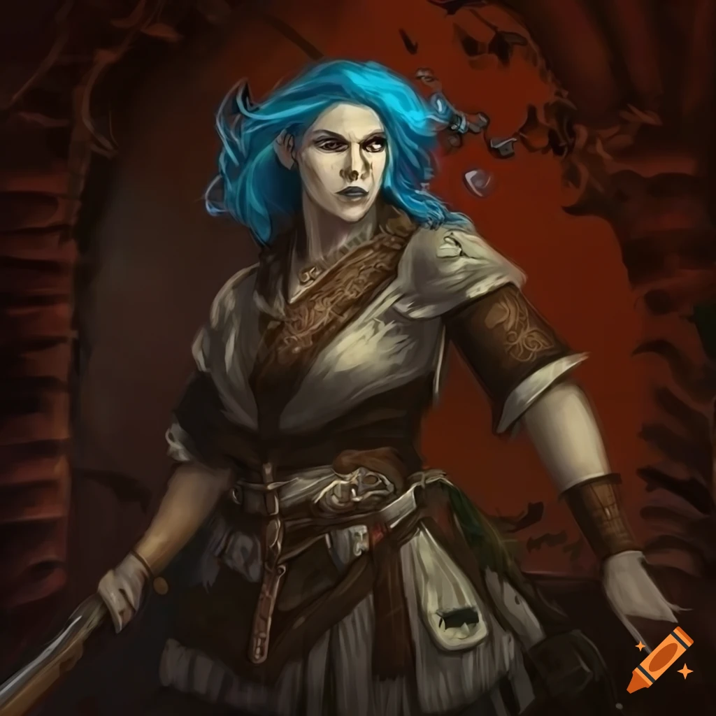 Intricately detailed d&d goliath woman dark fantasy art with blue hair ...