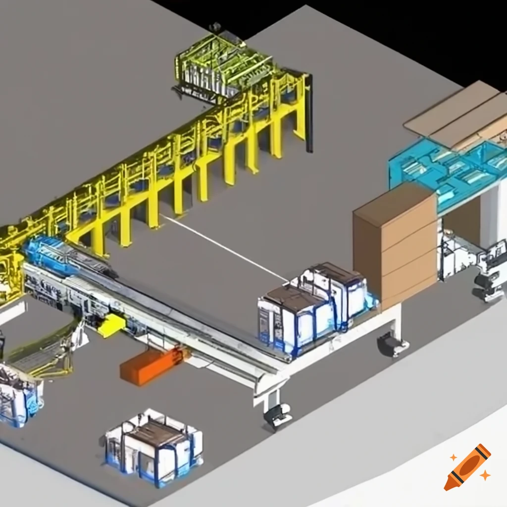 3d warehouse distribution setup with trucks and loading dock on Craiyon