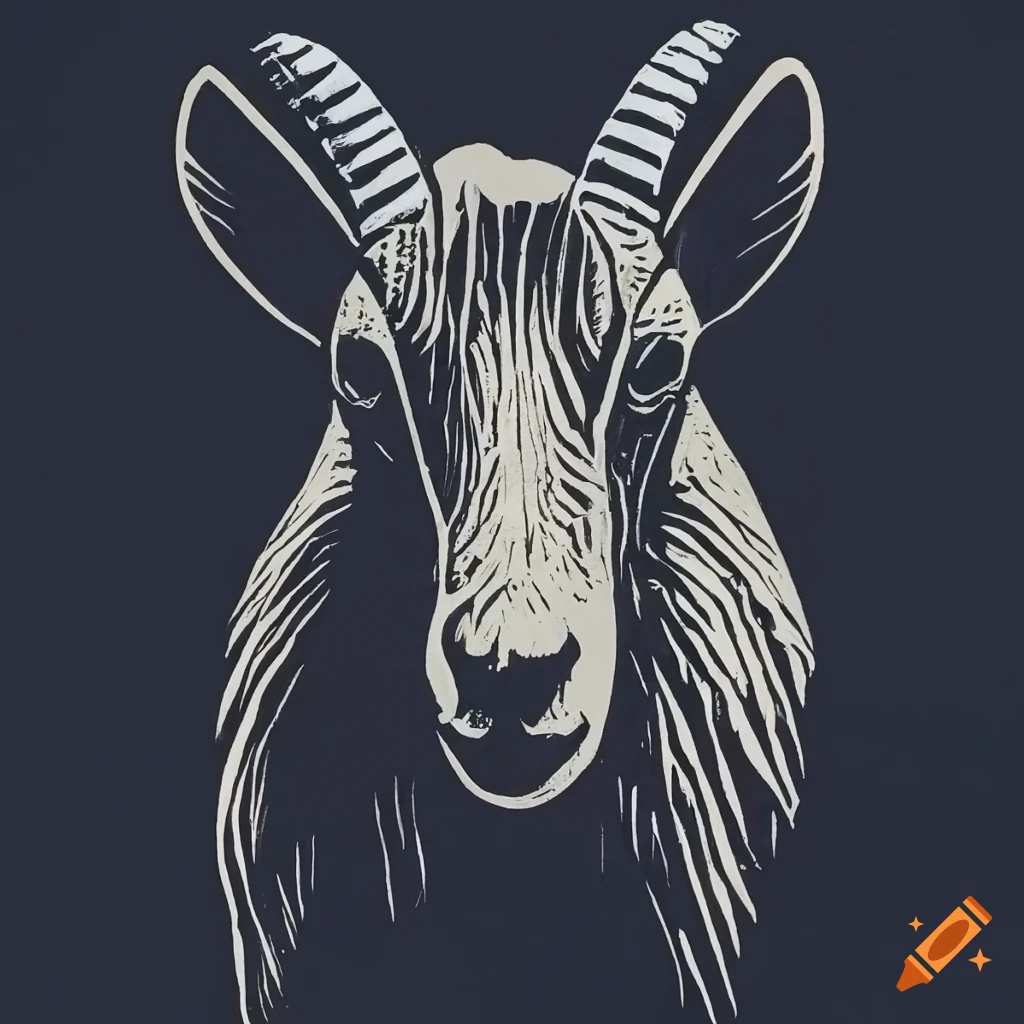 Mountain goat in linocut style on Craiyon