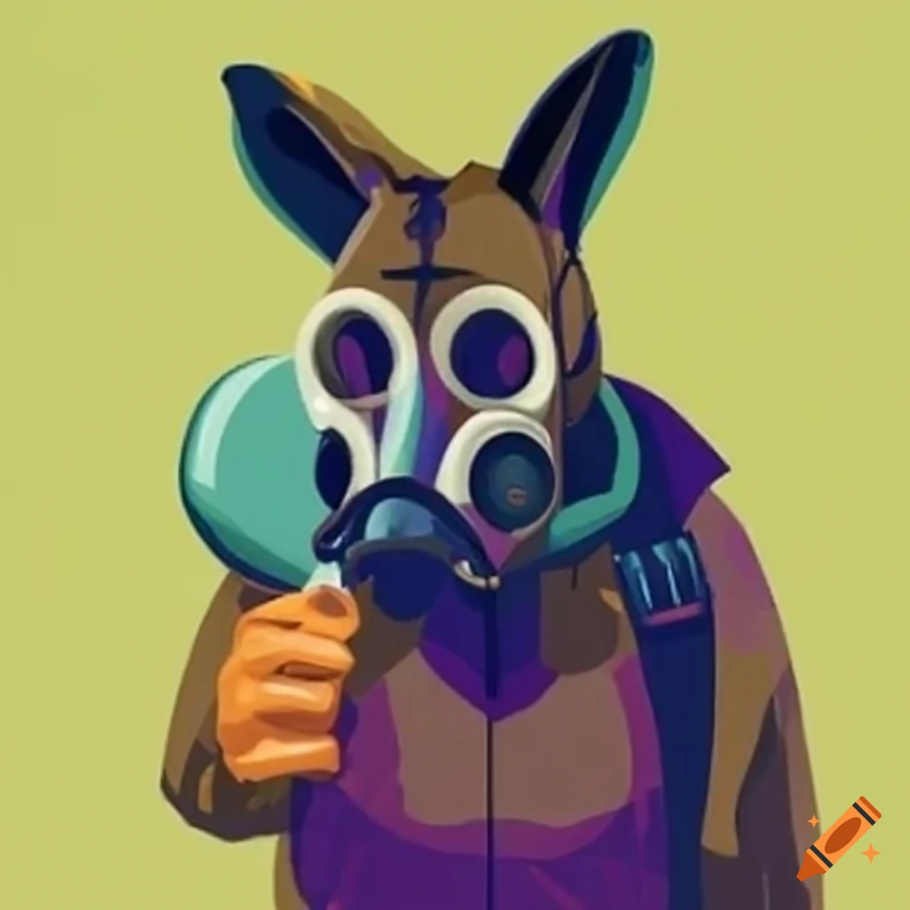 Wallaby wearing a gas mask on Craiyon