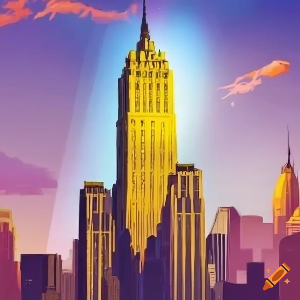 Cityscape of New York with iconic buildings in a Simpsons-style on Craiyon