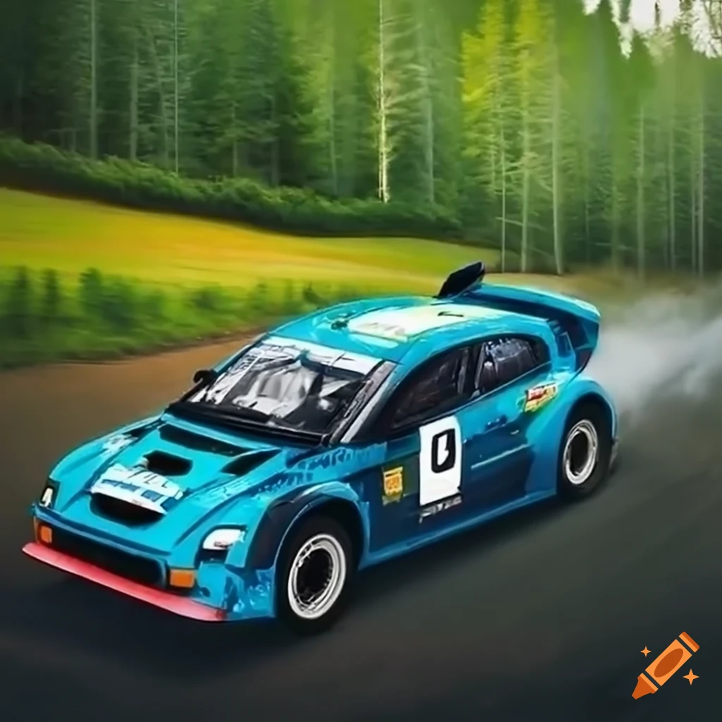 Two rally cars racing through a cloud-filled forest in a fantasy ...