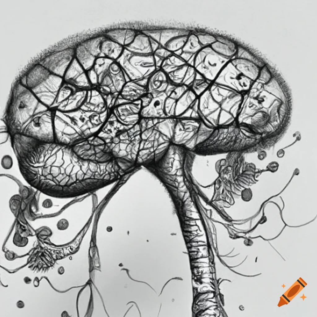 Pencil drawing of interconnected neurons and synapses on Craiyon