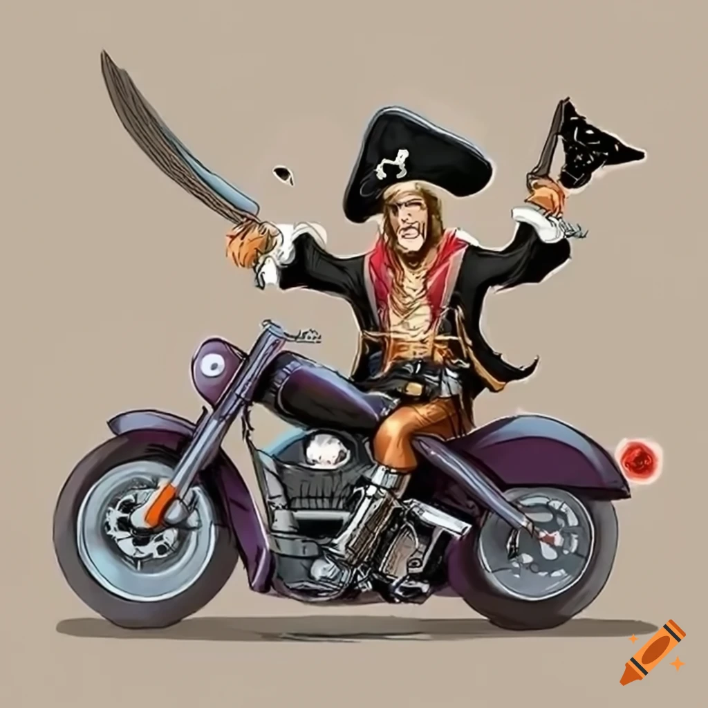 Pirate riding a Harley Davidson motorcycle on Craiyon