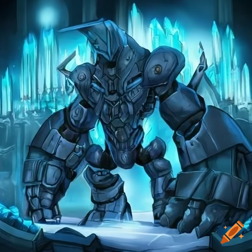 Giant ice robot in yugioh art on Craiyon