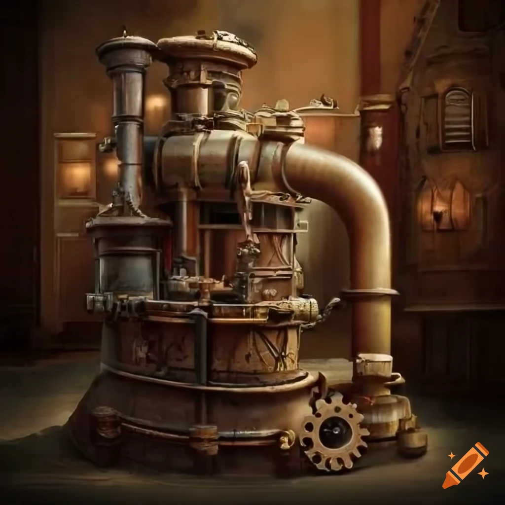 High-detail Steampunk setting with a Victorian hydro pump and eldritch ...