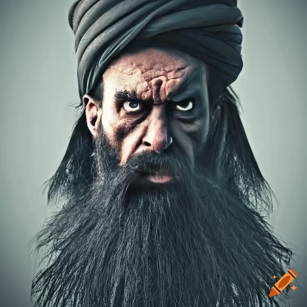 Man with black beard, turban, and robe on Craiyon