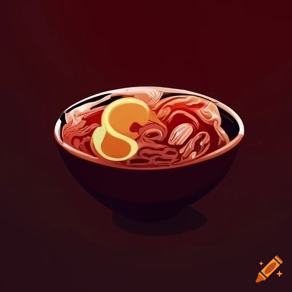 Dark red illustration of a popular ramen brand logo on Craiyon