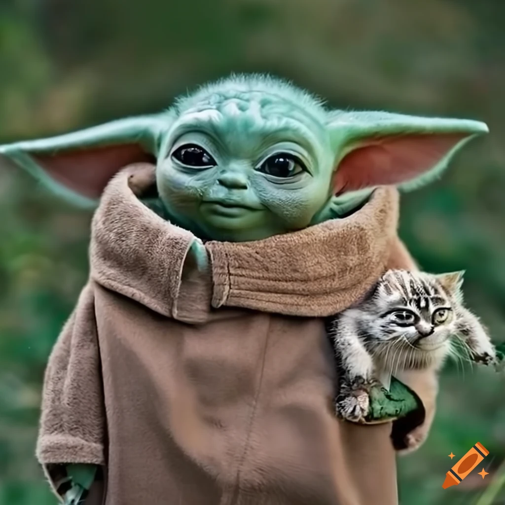 Baby yoda with a kitten on Craiyon