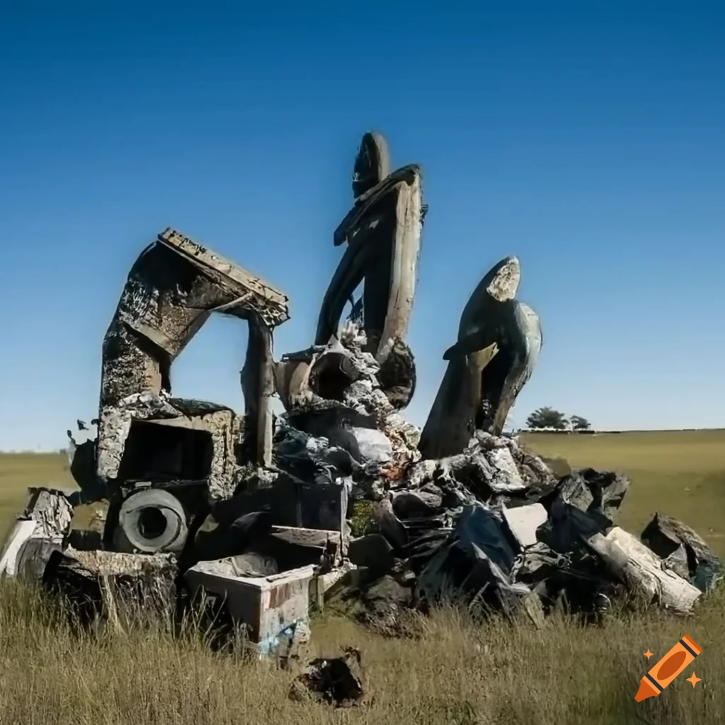 Pile of destroyed statues in a post-apocalyptic landscape on Craiyon
