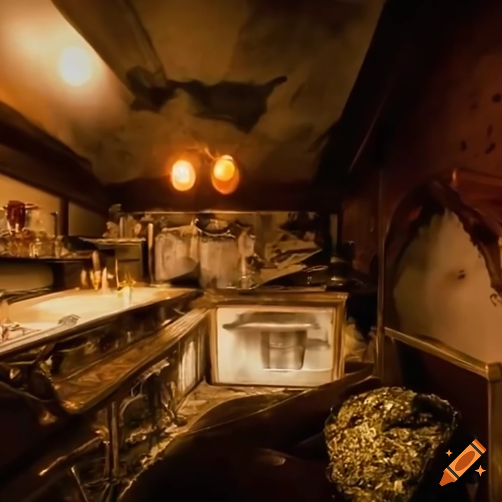 Realistic restaurant scene with a messy kitchen on Craiyon