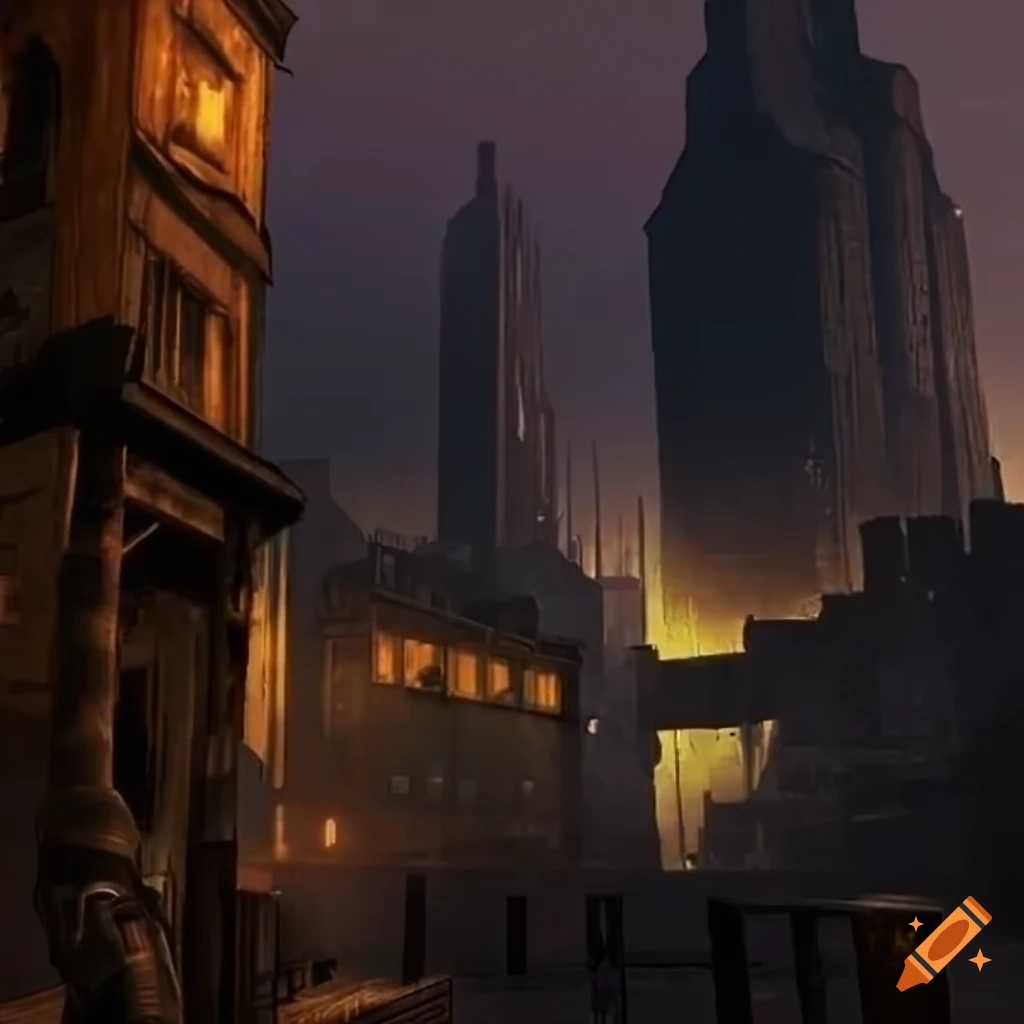 City environment at night inspired by half-life 2 beta in a comic book ...