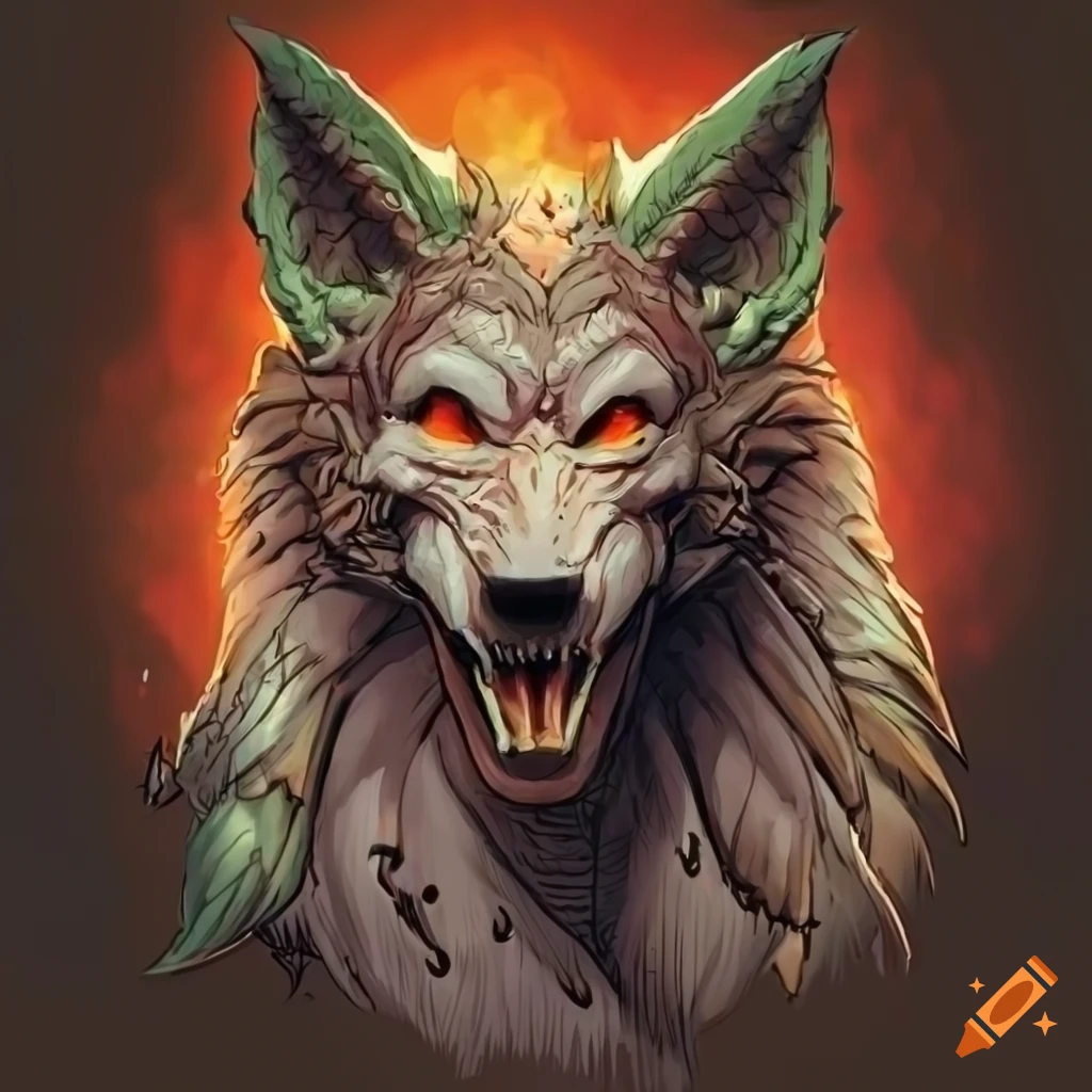 Dragon-coyote chimera head portrait on Craiyon