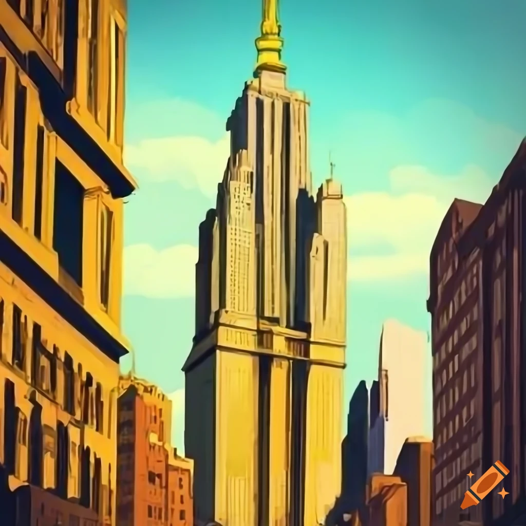 Cityscape of New York with iconic buildings in The Simpsons cartoon ...