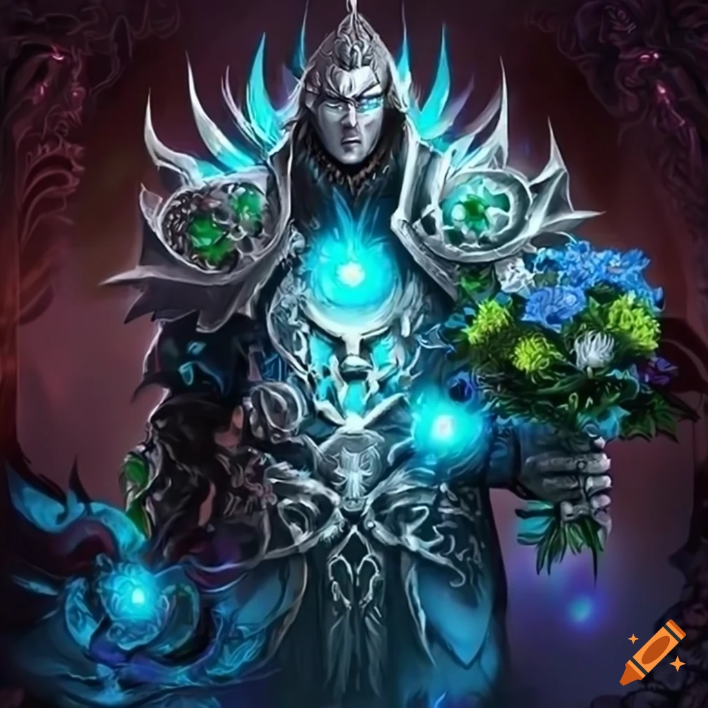Lich king holding a flower bouquet on Craiyon