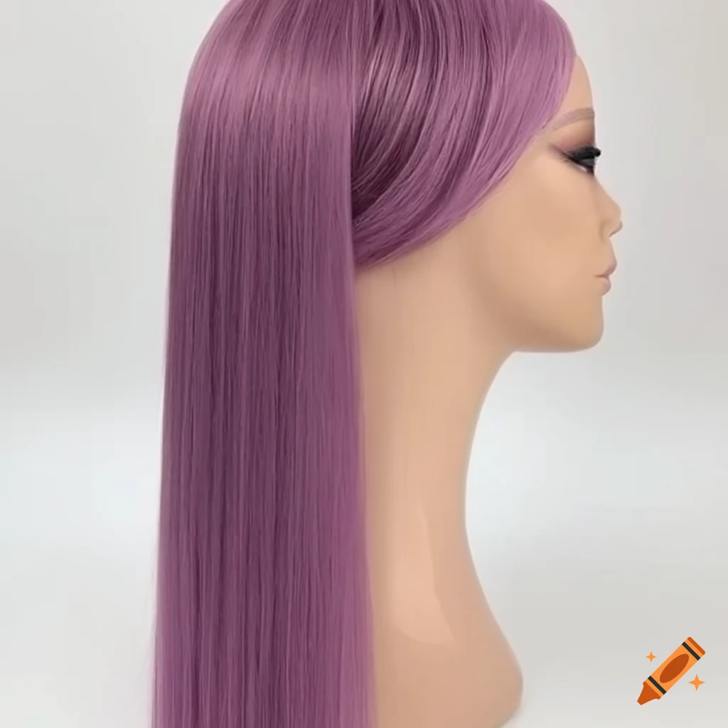 Mauve wig with slick bangs and ponytail on a mannequin on Craiyon