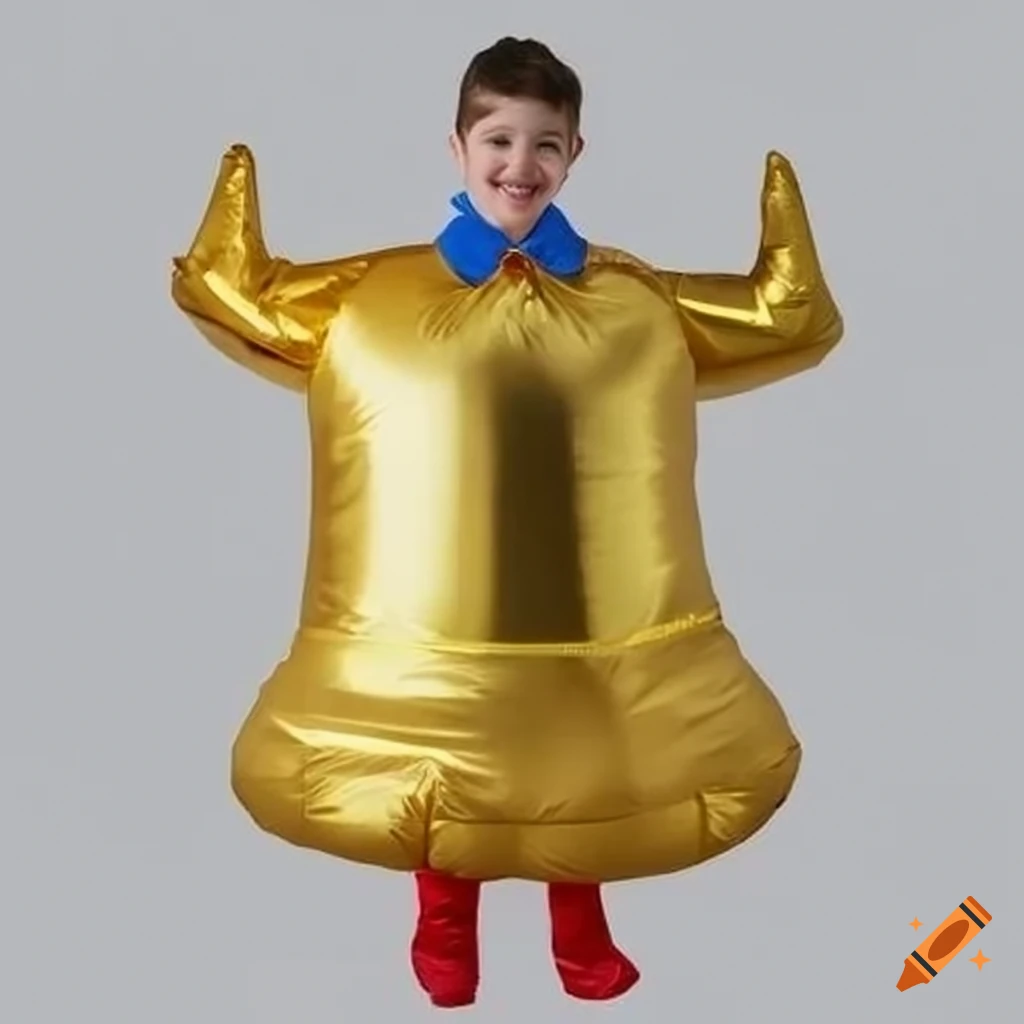Inflatable golden church bell costume for kids on Craiyon
