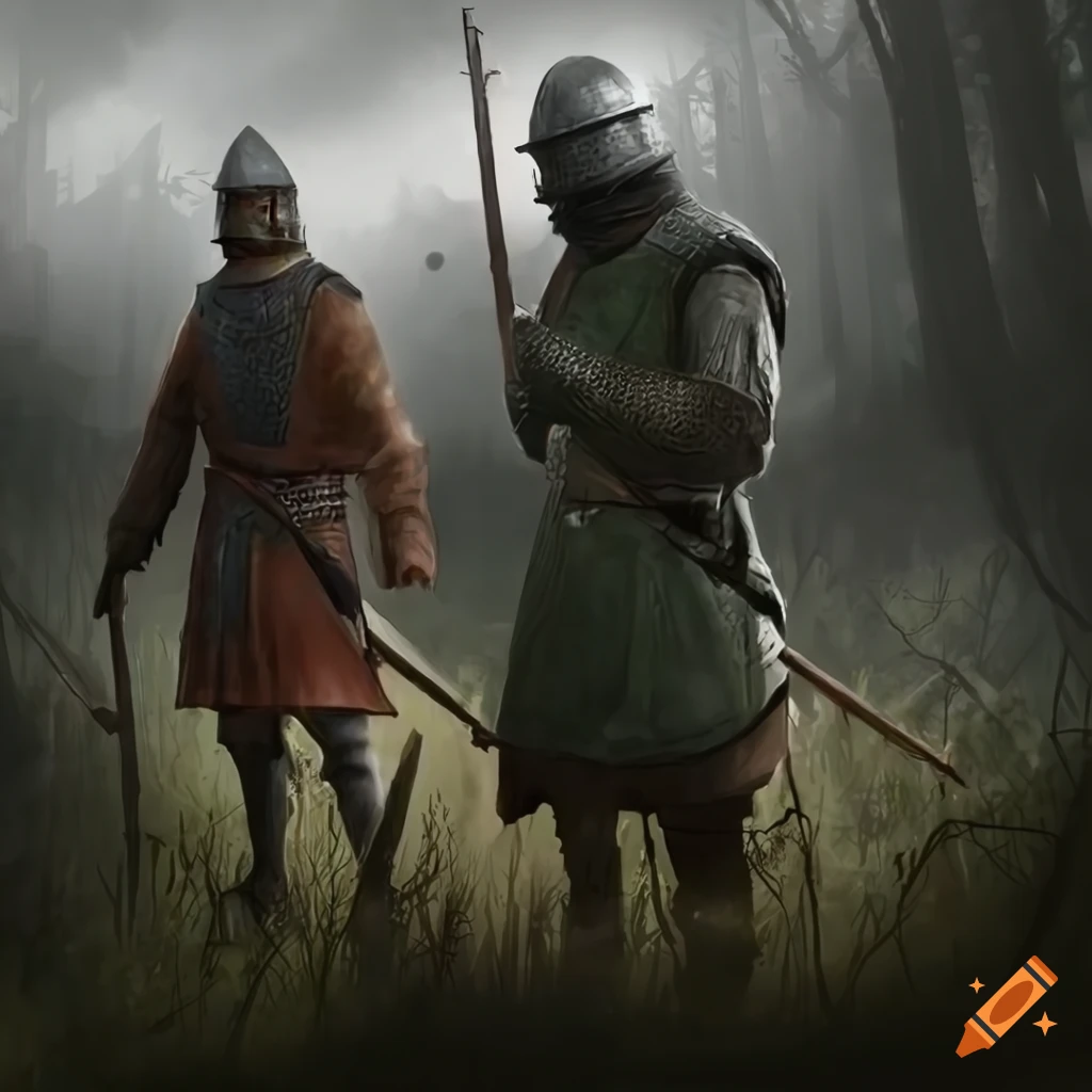 Epic medieval battle scene with armies trying to reach the hill in a ...