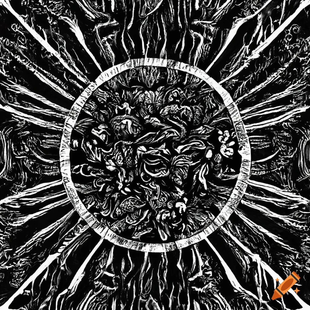 Vibrant sun setting behind the horizon in ancient mythology style on ...