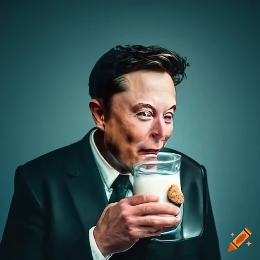 Elon musk enjoying a cookie with a glass of milk in high definition on ...