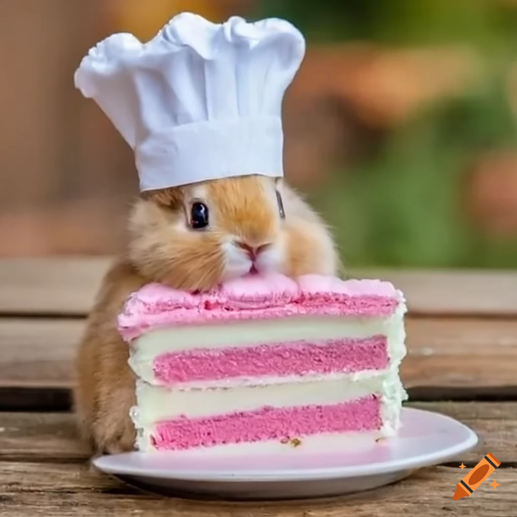 Cute bunny chef with a pink cake on Craiyon