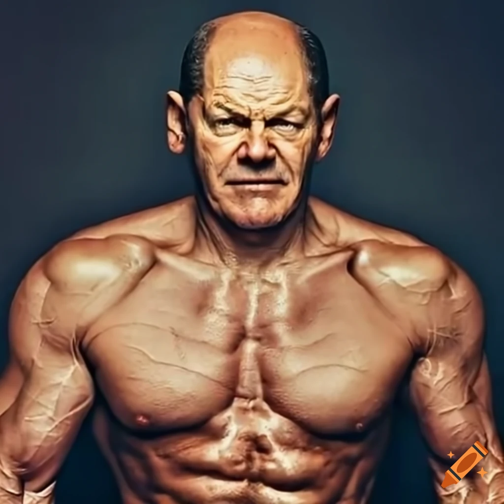 German Chancellor as a muscular bodybuilder on Craiyon