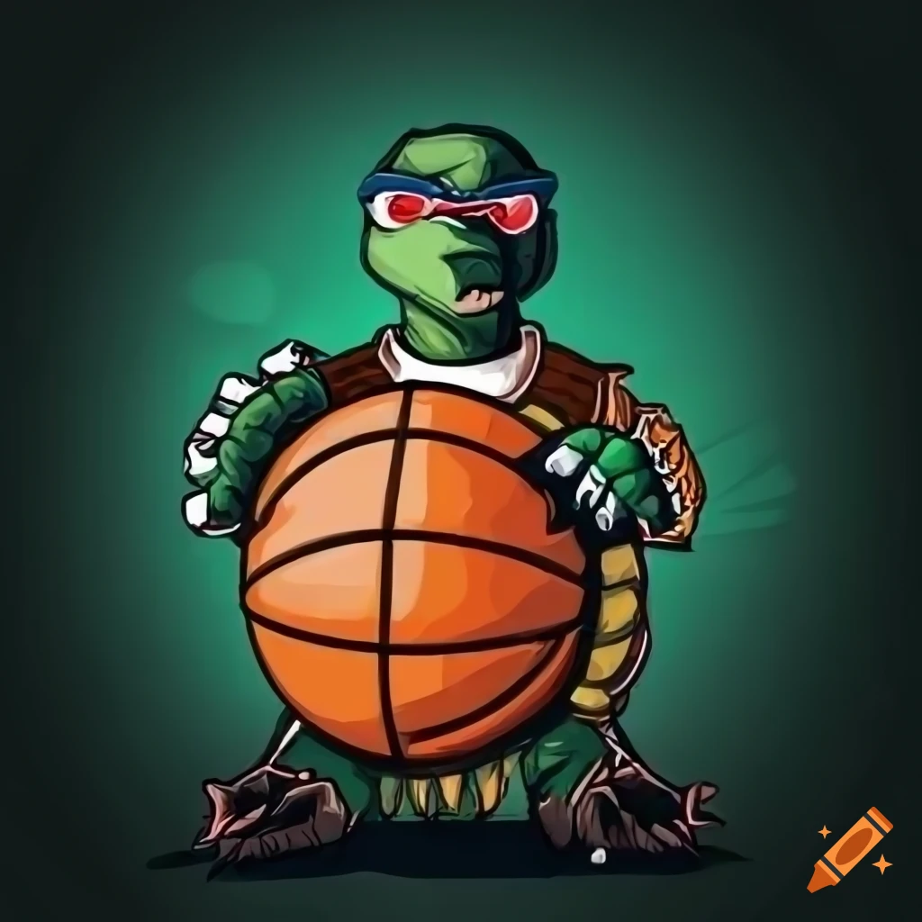 Cool gangster turtle playing basketball in a jersey on Craiyon