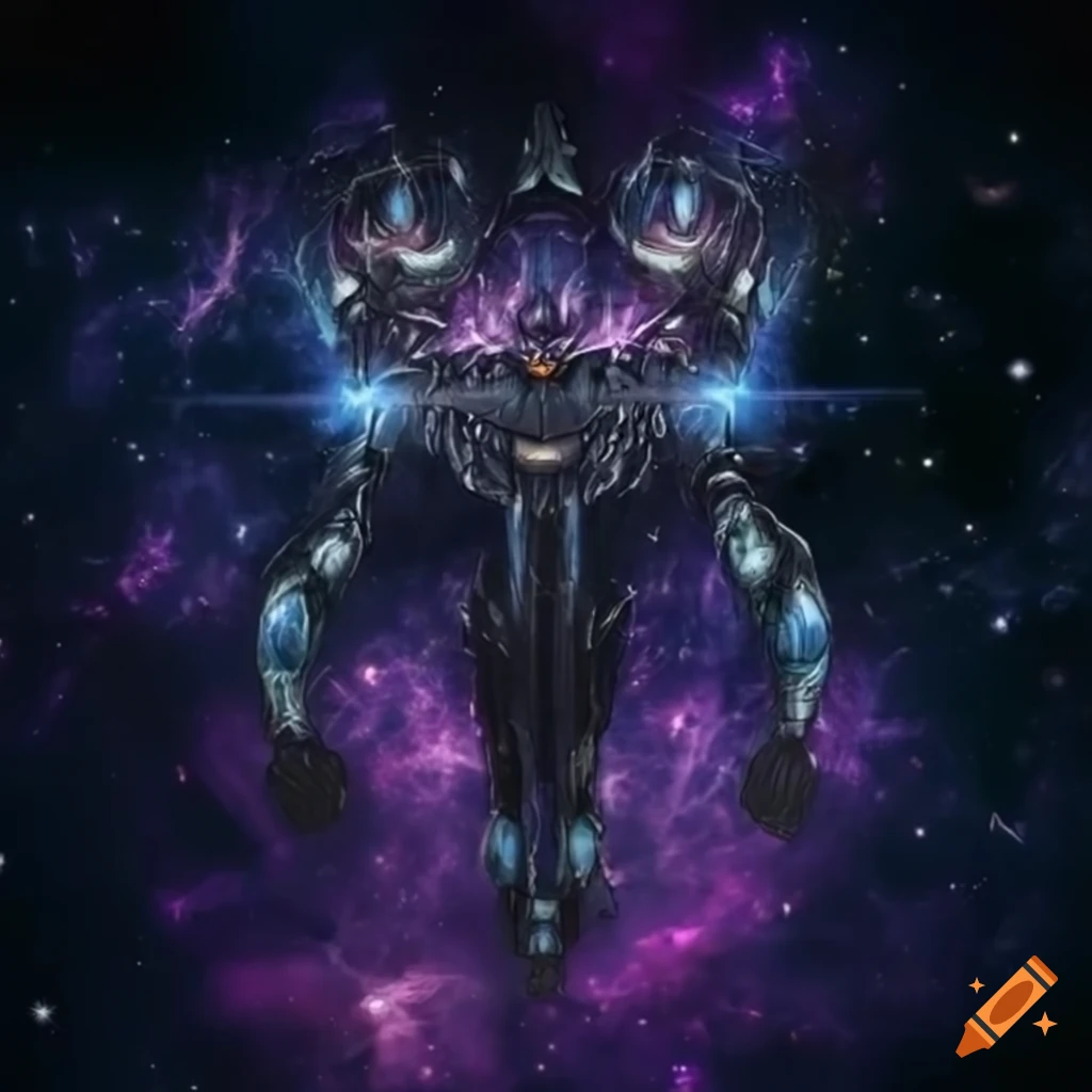 Giant space robot made of dark matter in yugioh art on Craiyon